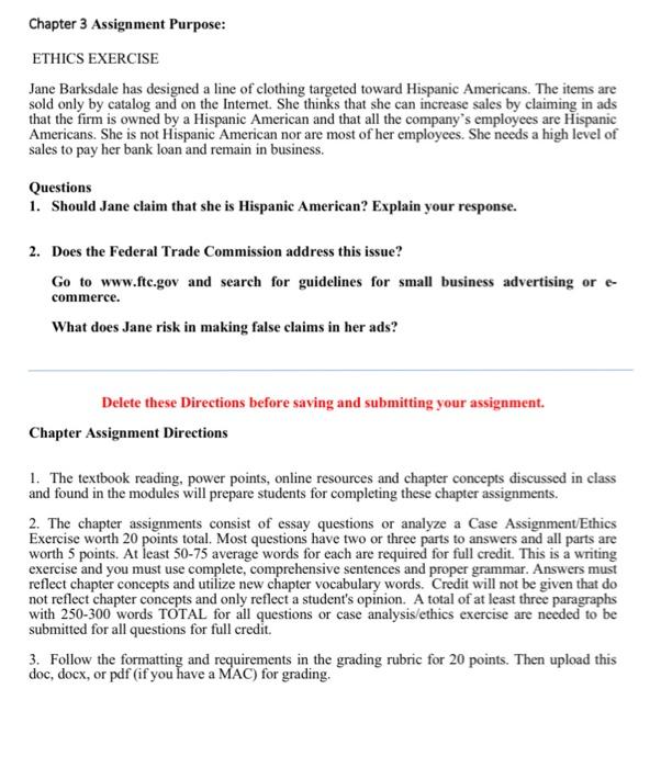 Solved Chapter 3 Assignment Purpose: ETHICS EXERCISE Jane | Chegg.com