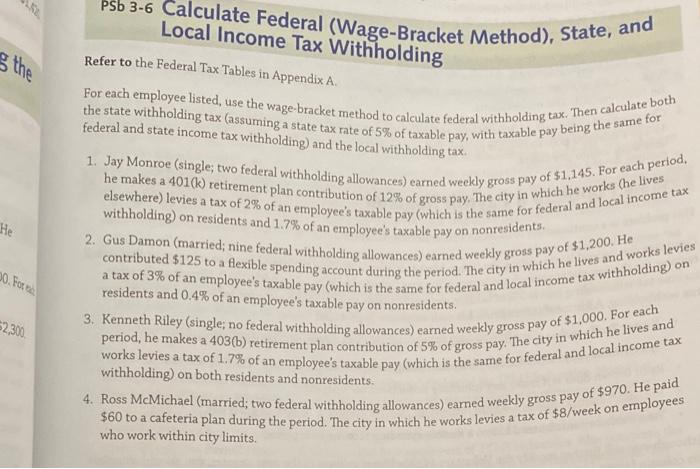 Solved Psb 3-6 Calculate Federal (Wage-Bracket Method), | Chegg.com