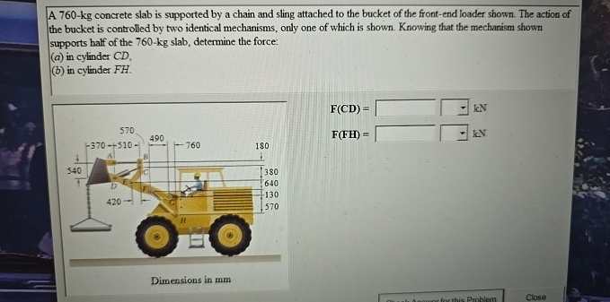 Solved A 760-kg ﻿concrete slab is supported by a chain and | Chegg.com