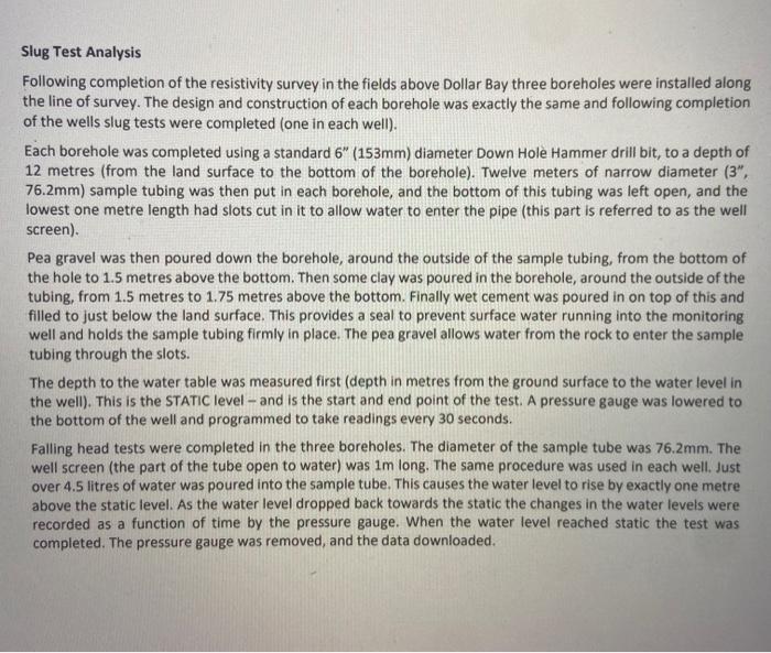 Solved 5.2.1 Slug Test Analysis Tests were completed in the | Chegg.com