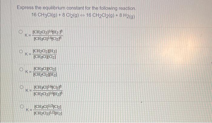 Solved Express the equilibrium constant for the following | Chegg.com