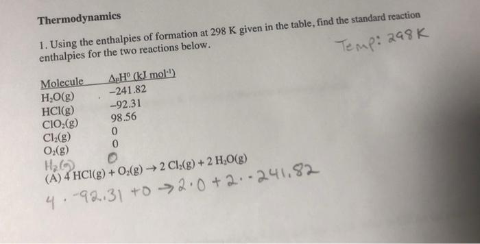 Solved Thermodynamics 1. Using the enthalpies of formation | Chegg.com