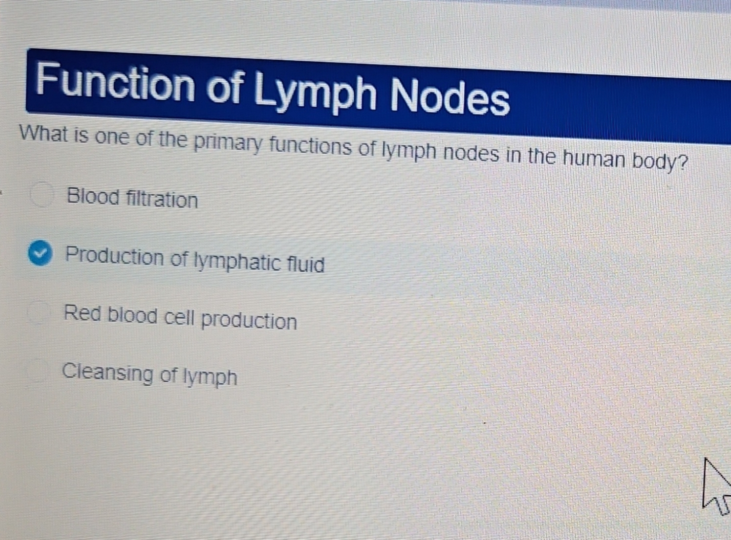Solved Function of Lymph Nodes What is one of the primary | Chegg.com