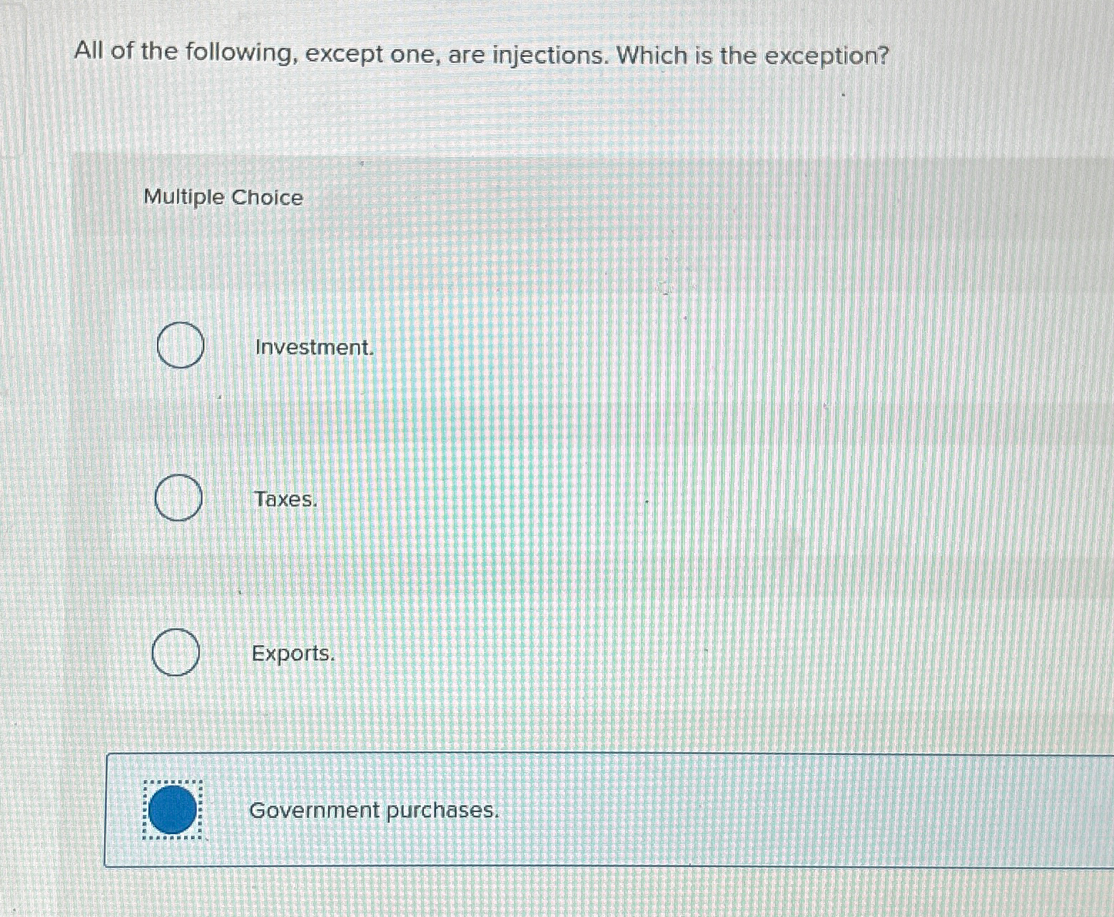 Solved All of the following, except one, are injections. | Chegg.com