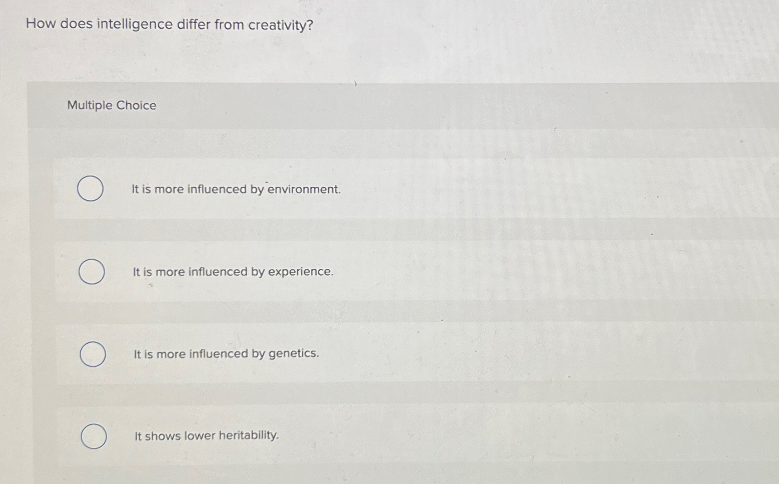 Solved How does intelligence differ from creativity? ﻿It is | Chegg.com