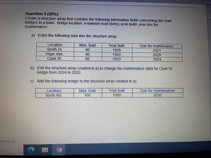 Solved Question 3 20 Create A Structure Array That 2645