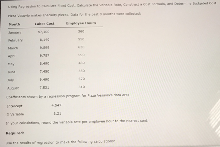 Solved Using Regression to Calculate Fixed Cost Calculate | Chegg.com