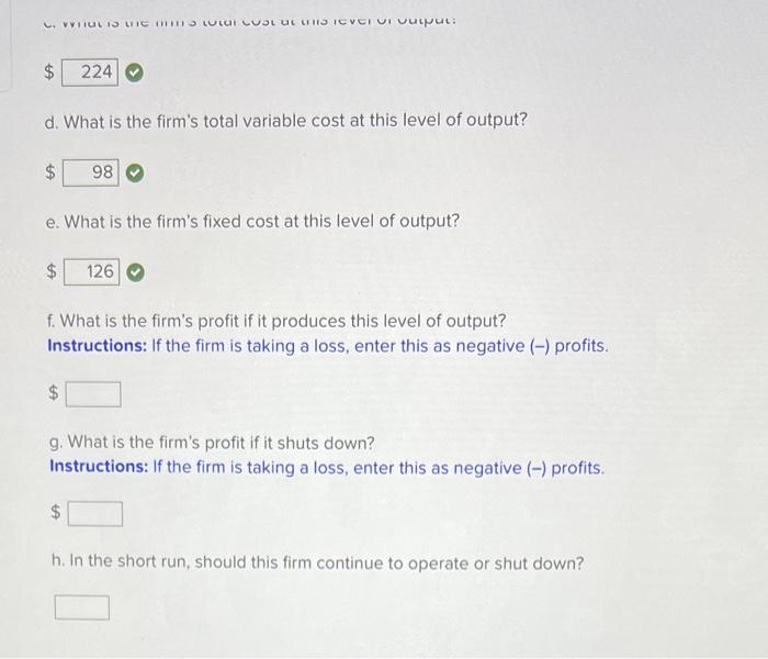 Solved a. What level of output should this firm produce in | Chegg.com