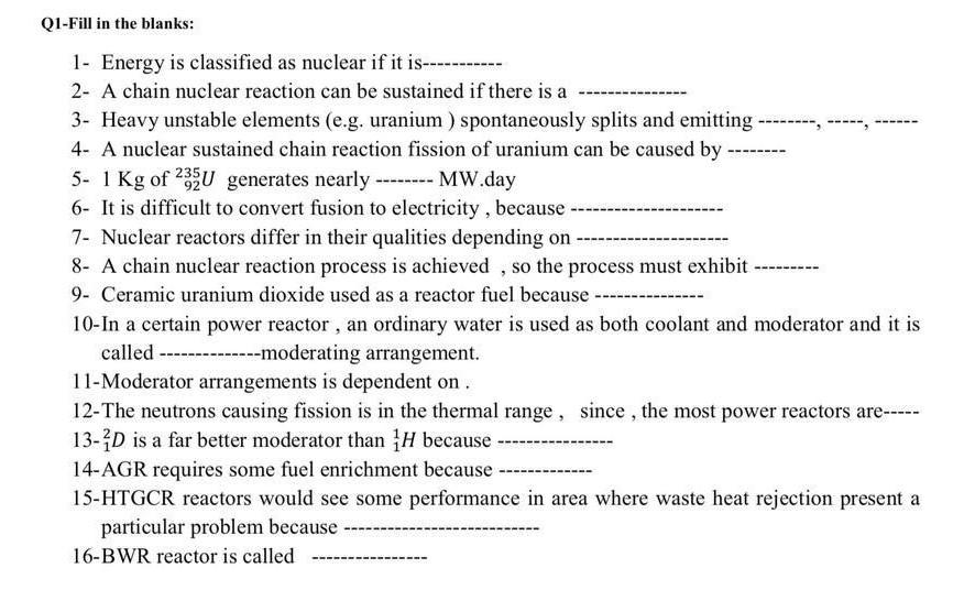 Solved Q1-Fill in the blanks: 1- Energy is classified as | Chegg.com