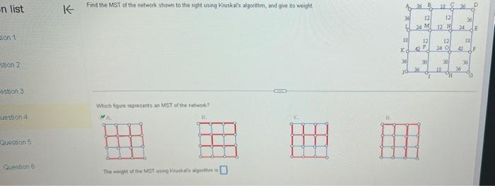 Solved n list 1 F Find the MSt of the netwotk, shown to the | Chegg.com