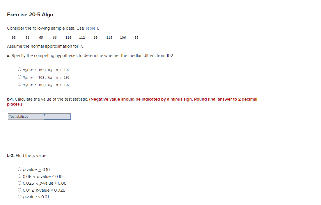Solved Exercise 20-5 ﻿AlgoConsider the following sample | Chegg.com