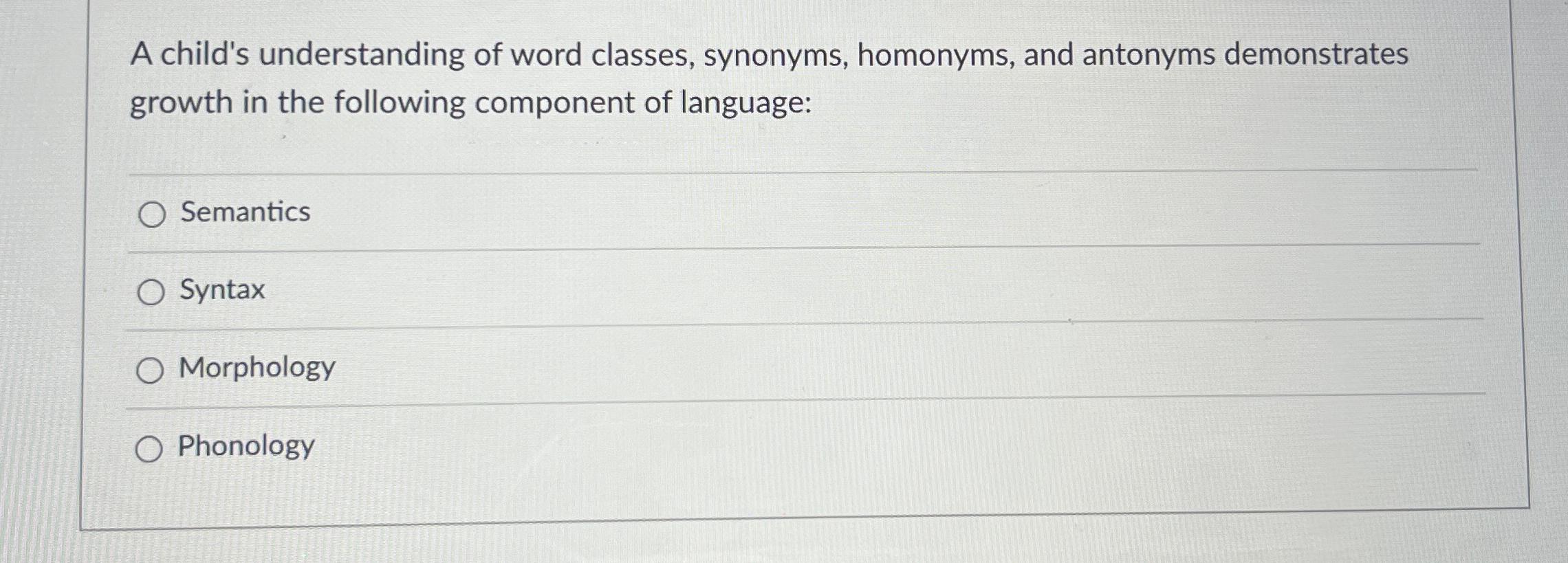 Solved A child's understanding of word classes, synonyms, | Chegg.com