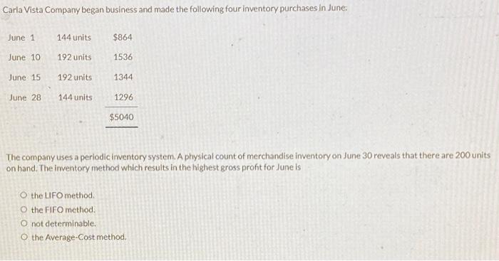 Solved Carla Vista Company began business and made the | Chegg.com