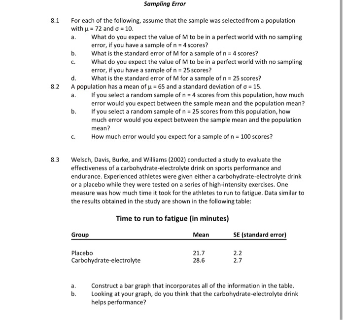 Solved Sampling Error 8.1 a. C. For each of the following, | Chegg.com