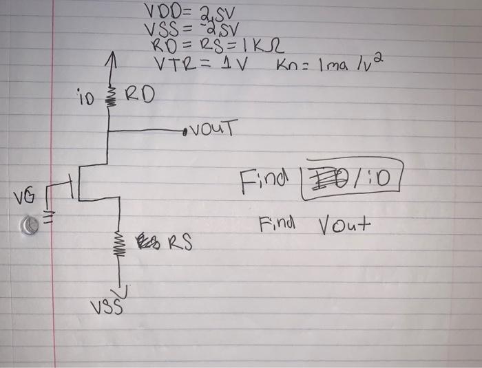 Solved V DO = 2. SV USS = -2SV RO=RS=IKR VTR = 1 v Kn=lma la | Chegg.com
