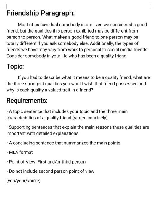 Friendship Paragraph: Most of us have had somebody in | Chegg.com
