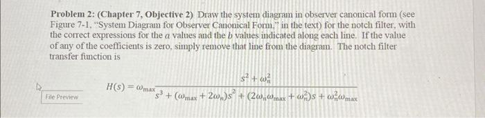 Problem 2: (Chapter 7, Objective 2) Draw the system | Chegg.com