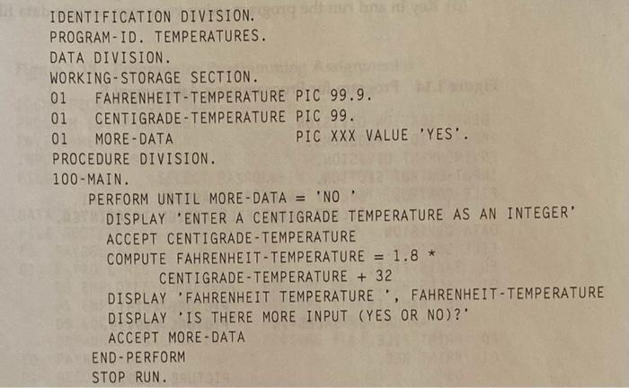 Solved IDENTIFICATION DIVISION. PROGRAM-ID. TEMPERATURES. | Chegg.com