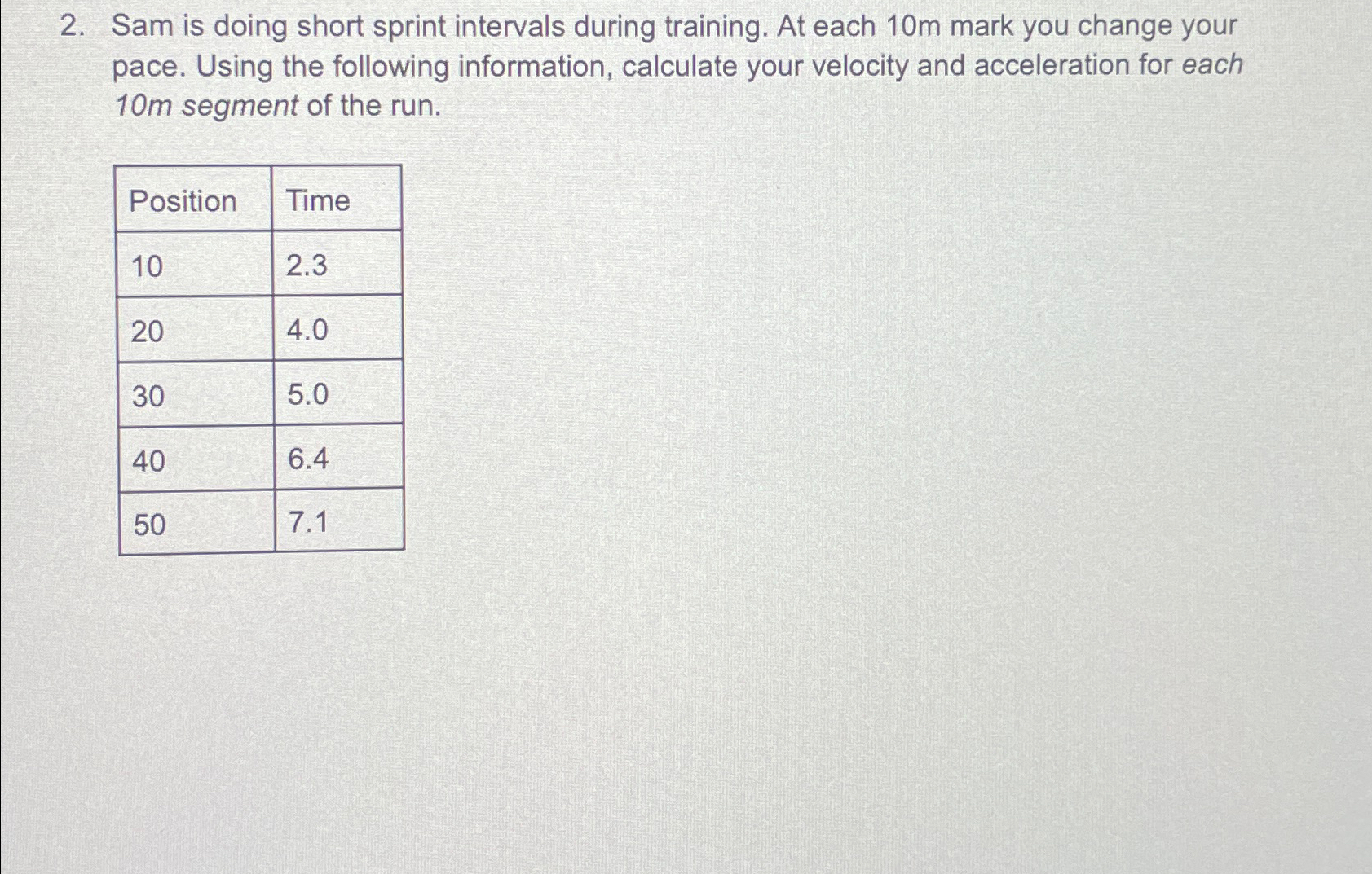 Solved Sam is doing short sprint intervals during training. | Chegg.com