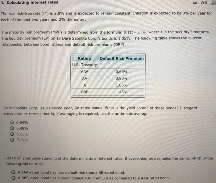 Solved 4. Calculating interest rates Aa Aa E The real | Chegg.com
