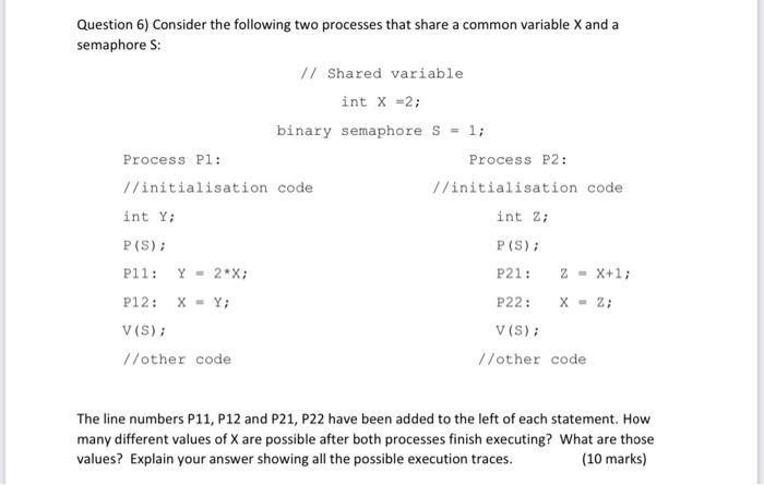 Solved Question 6) Consider the following two processes that | Chegg.com