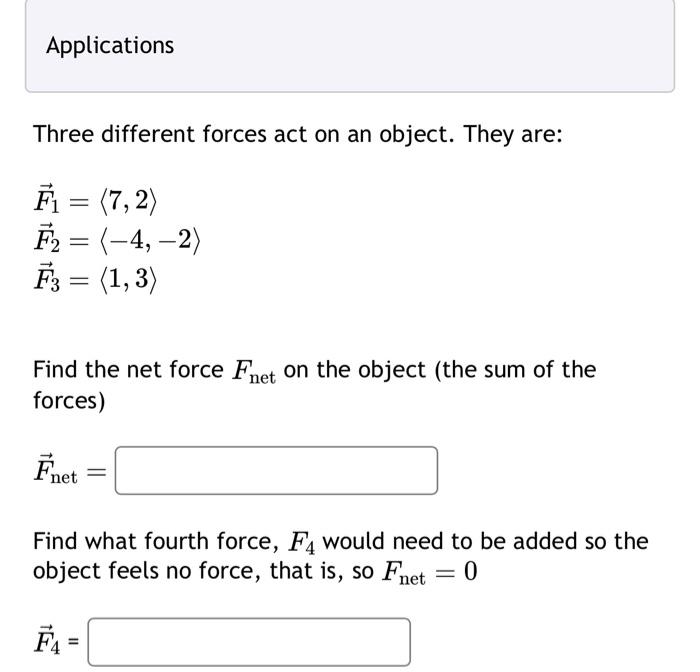 Solved Applications Three different forces act on an object. | Chegg.com