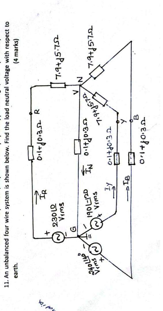 Solved 11. An unbalanced four wire system is shown below. | Chegg.com