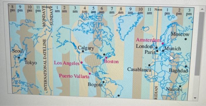 Solved Part of a World Standard Time Zones chart used by | Chegg.com