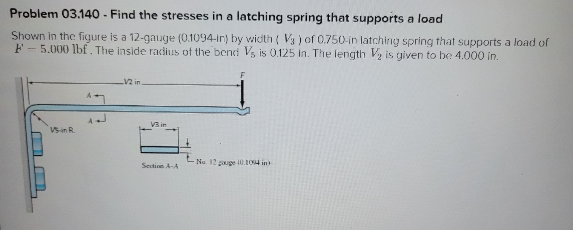 Solved Problem 03.140 - ﻿Find the stresses in a latching | Chegg.com