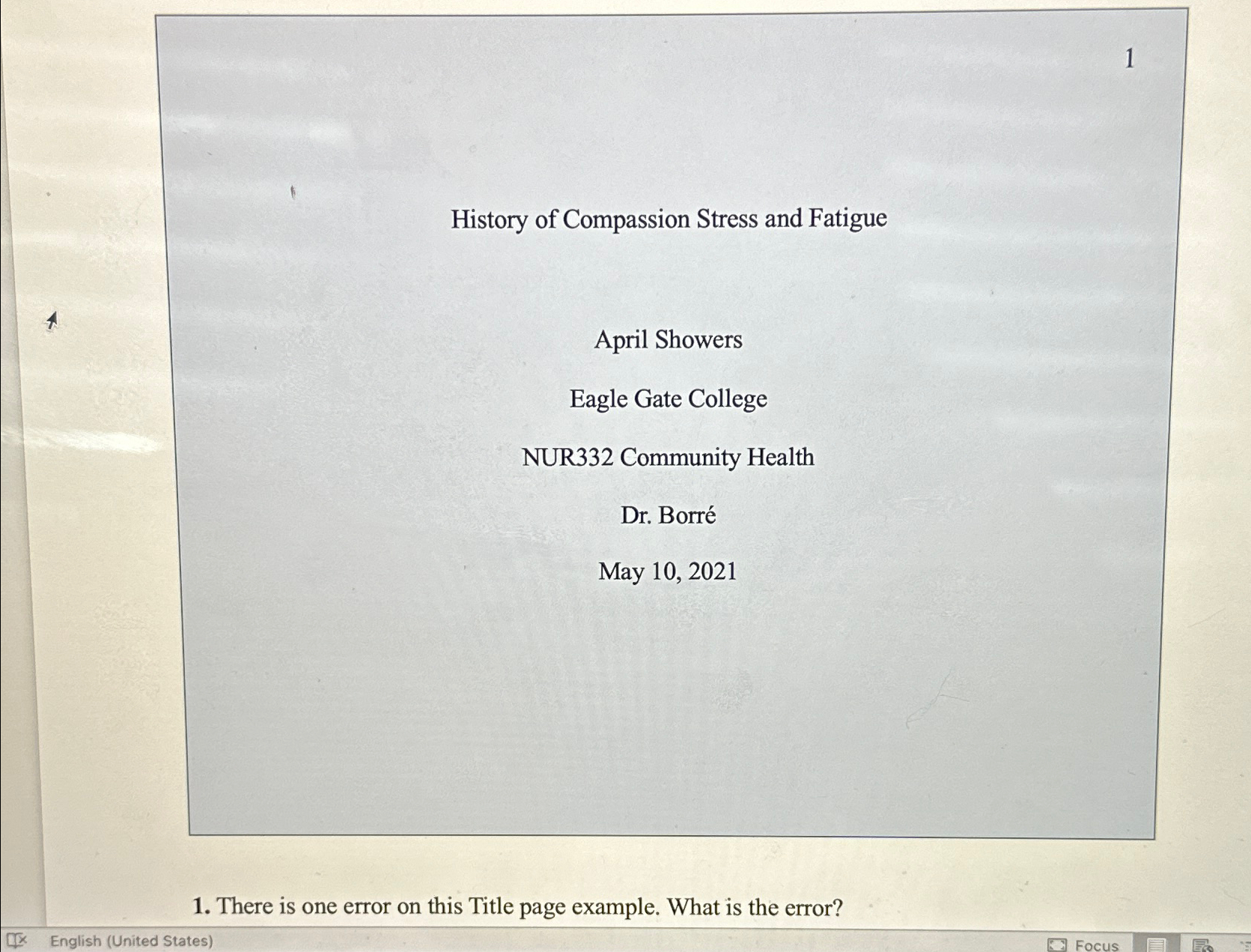 Solved 1History of Compassion Stress and FatigueApril | Chegg.com