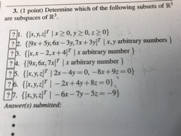 Solved 3. (1 point) Determine which of the following subsets | Chegg.com