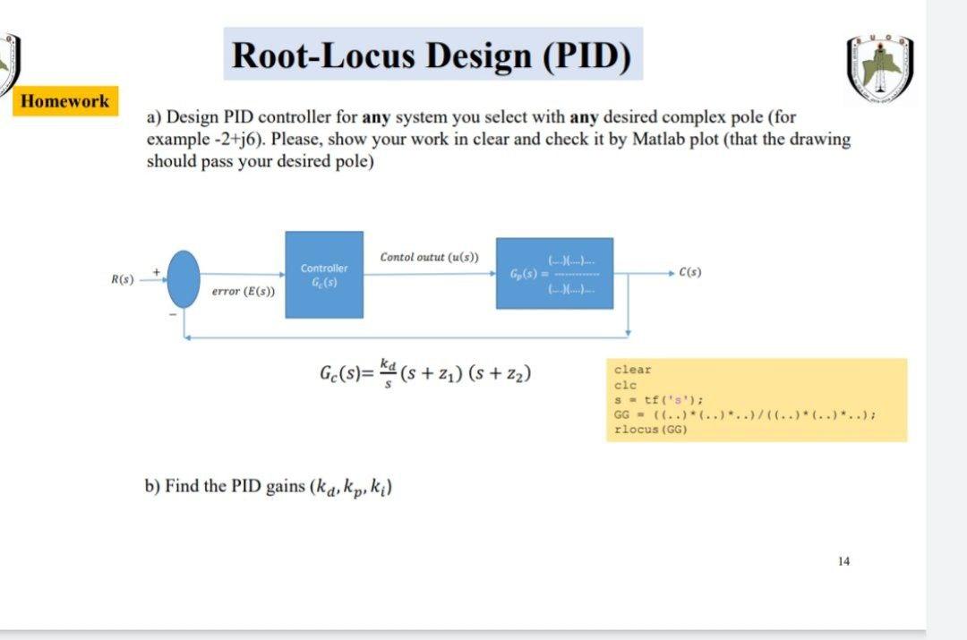 Solved Root-Locus Design (PID) Homework a) Design PID | Chegg.com