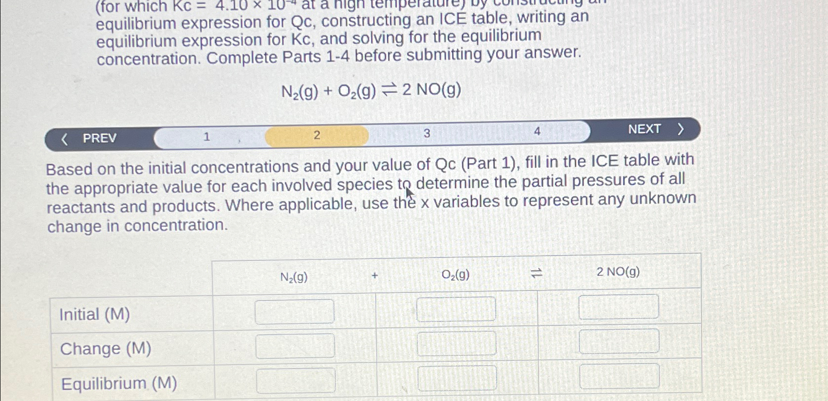 Solved equilibrium expression for Qc, ﻿constructing an ICE | Chegg.com