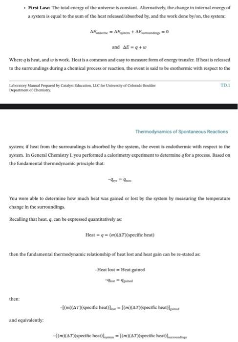 Solved Report Table TD.1: Part 1 Data and ObservationsPart | Chegg.com