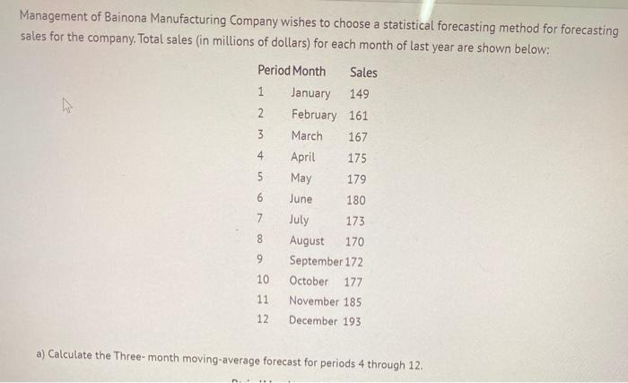 Solved Management of Bainona Manufacturing Company wishes to | Chegg.com