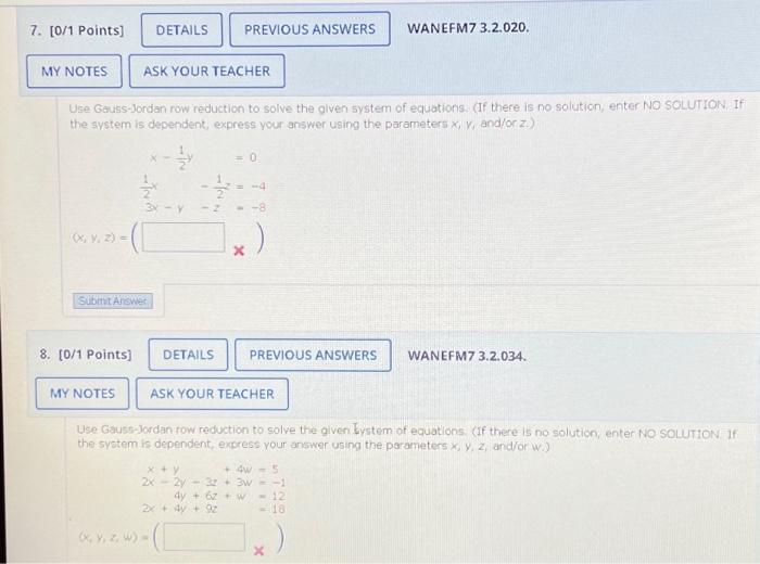Solved Use Geuss-Jordan row reduction to solve the given | Chegg.com