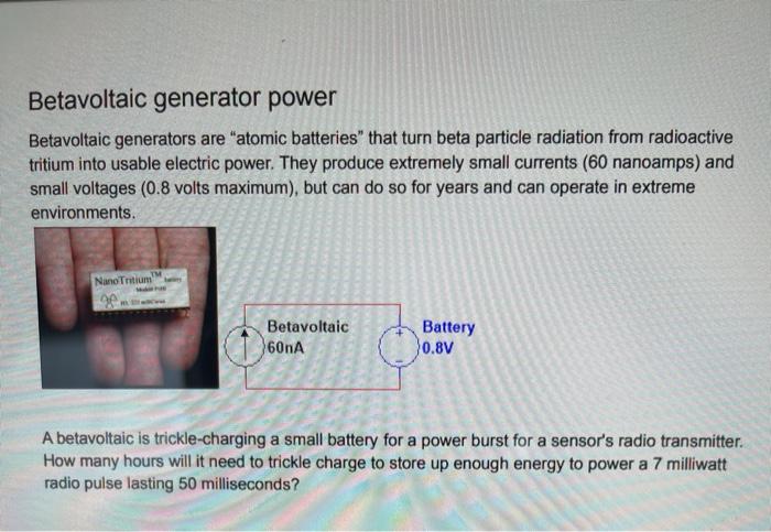 Solved Betavoltaic generator power Betavoltaic generators | Chegg.com