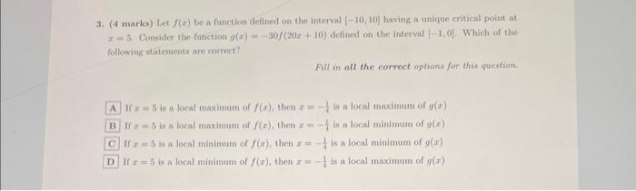 Solved 3. (4 marks) Let f(x) be a function defined on the | Chegg.com