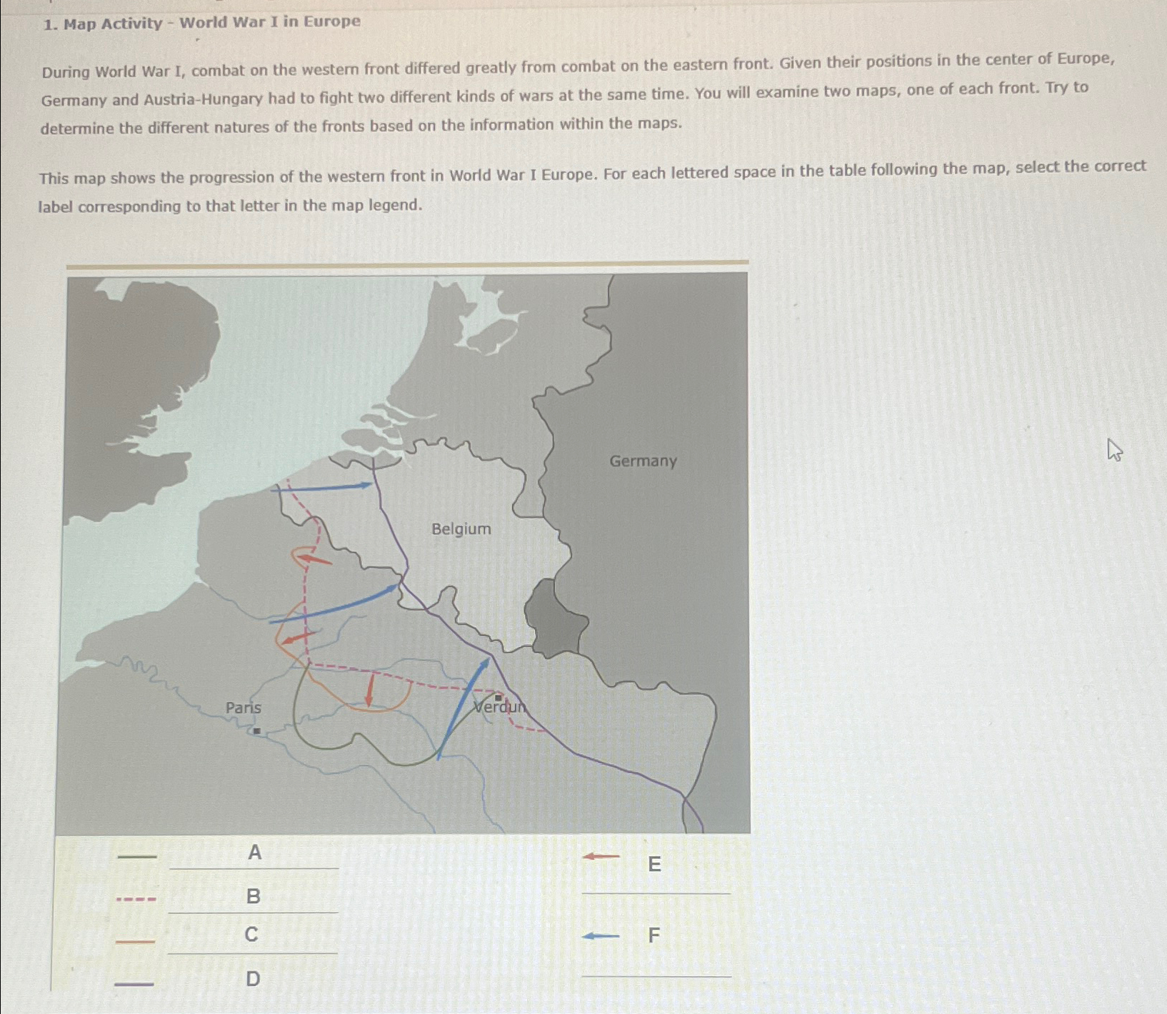 Solved Map Activity - ﻿World War I in EuropeDuring World War | Chegg.com