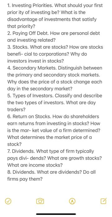 Solved 1. Investing Priorities. What should your first | Chegg.com