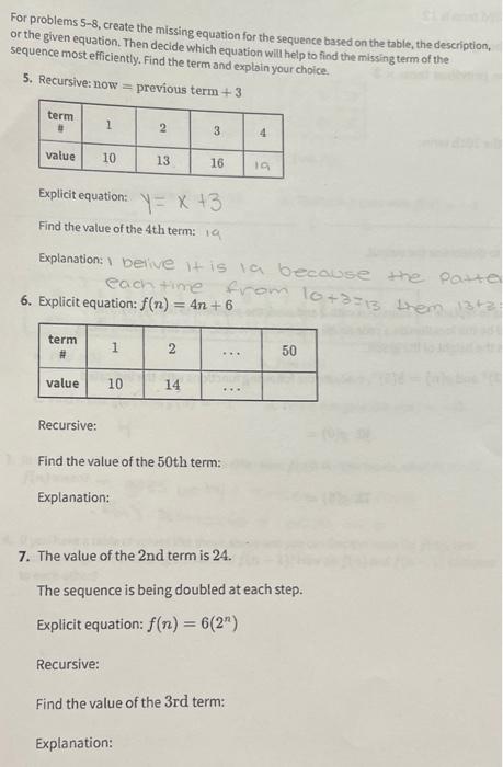 Solved For problems 5-8, create the missing equation for the | Chegg.com
