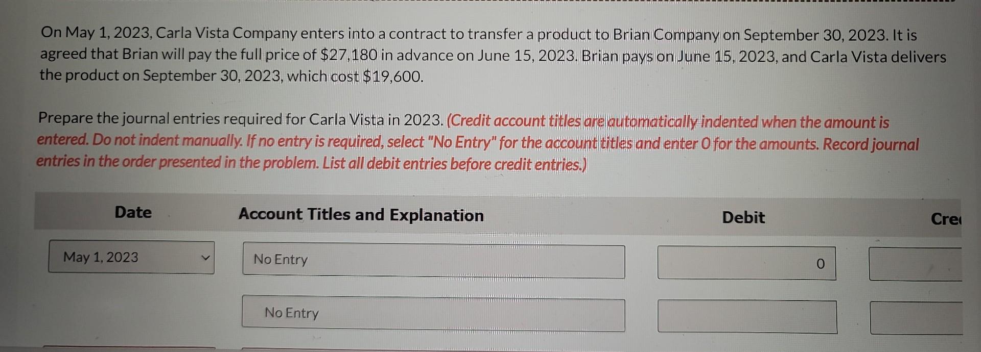 Solved On May 1, 2023, Carla Vista Company enters into a | Chegg.com