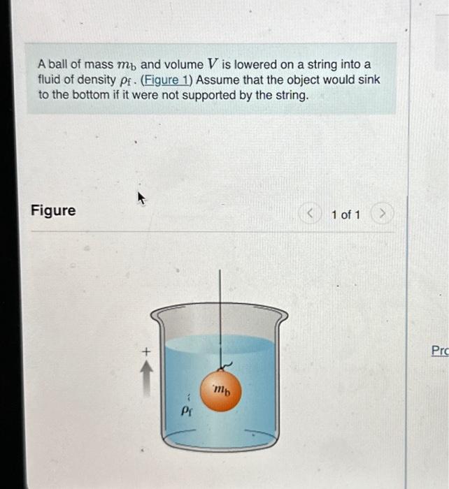 Solved A ball of mass mb and volume V is lowered on a string | Chegg.com