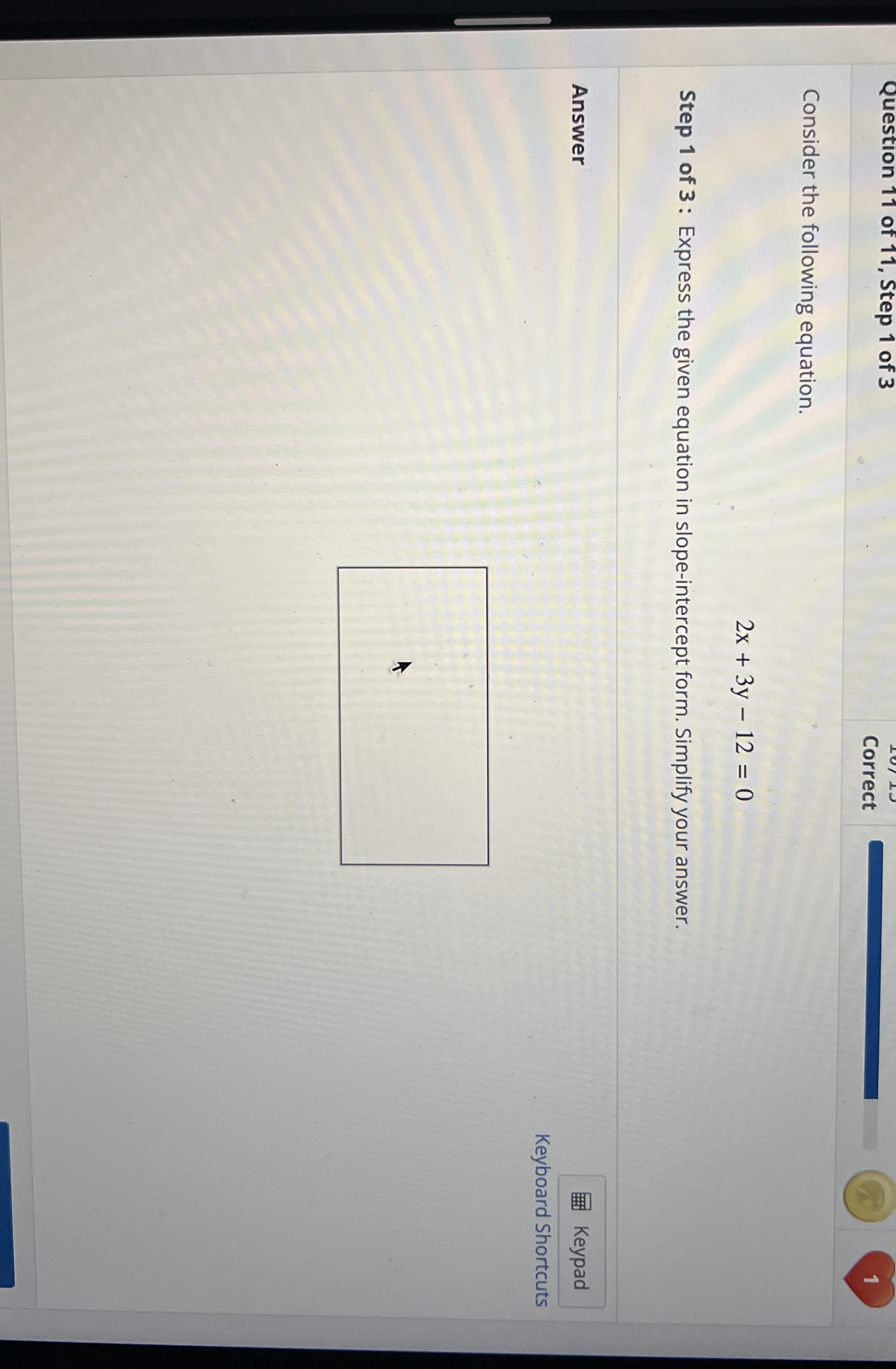 Solved Question 11 ﻿of 11, ﻿Step 1 ﻿of 3Correct1Consider the | Chegg.com