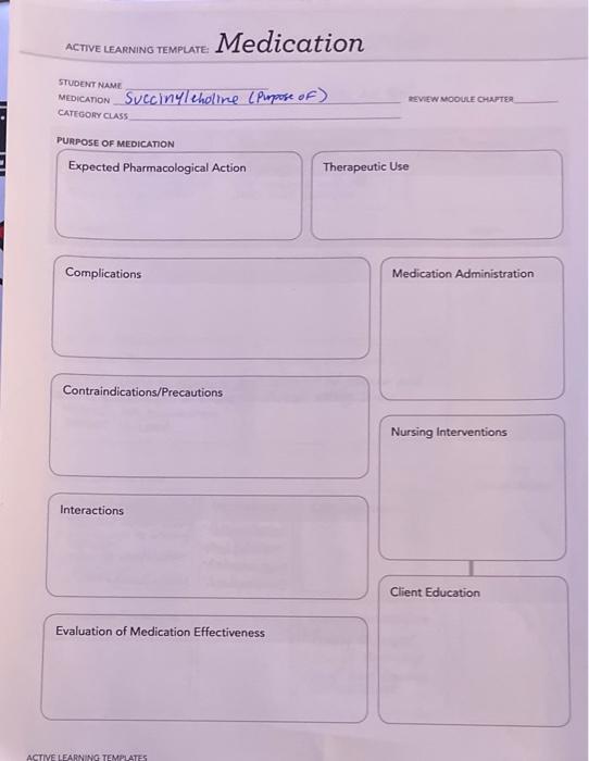 Solved ACTIVE LEARNING TEMPLATE Medication STUDENT NAME | Chegg.com