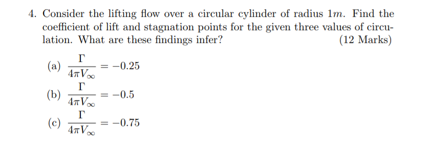 Solved 4. Consider the lifting flow over a circular cylinder | Chegg.com