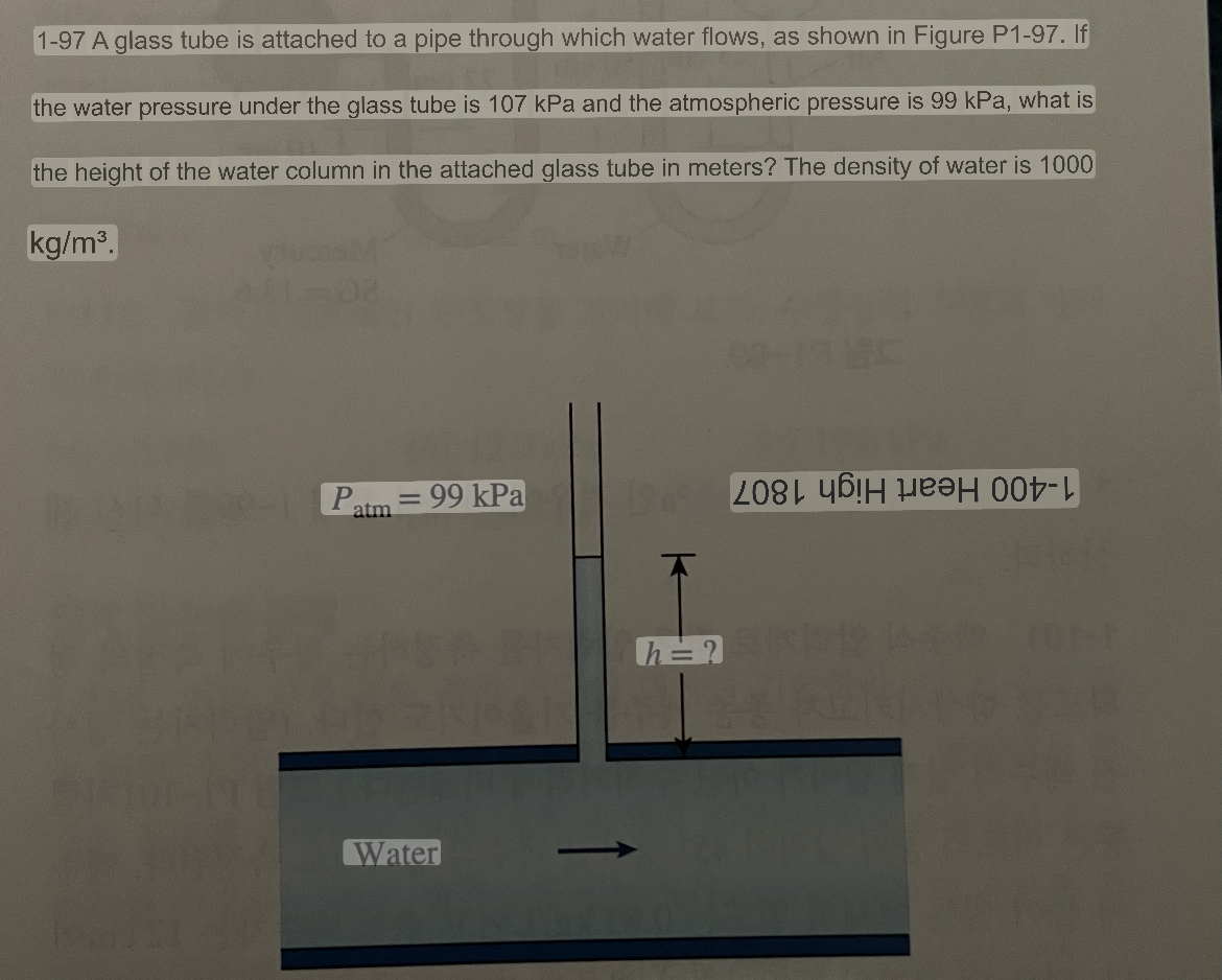 Solved 1-97 ﻿A glass tube is attached to a pipe through | Chegg.com