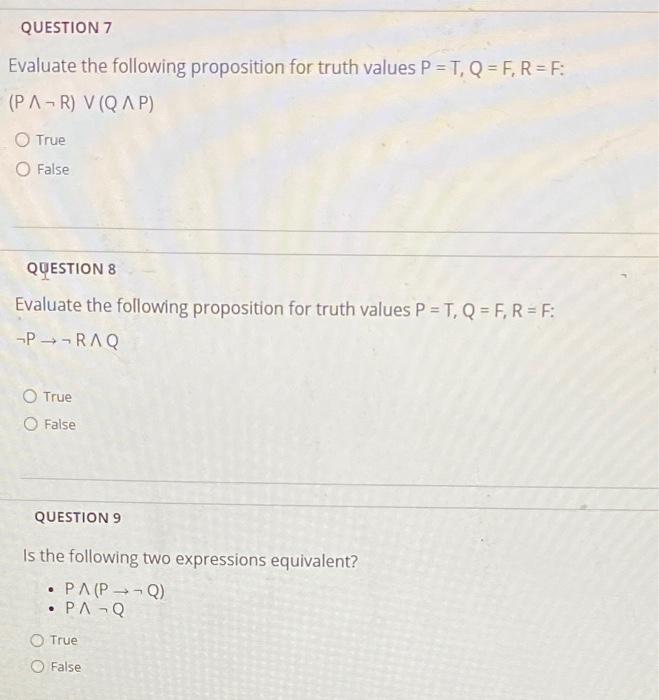 Solved Evaluate the following proposition for truth values | Chegg.com