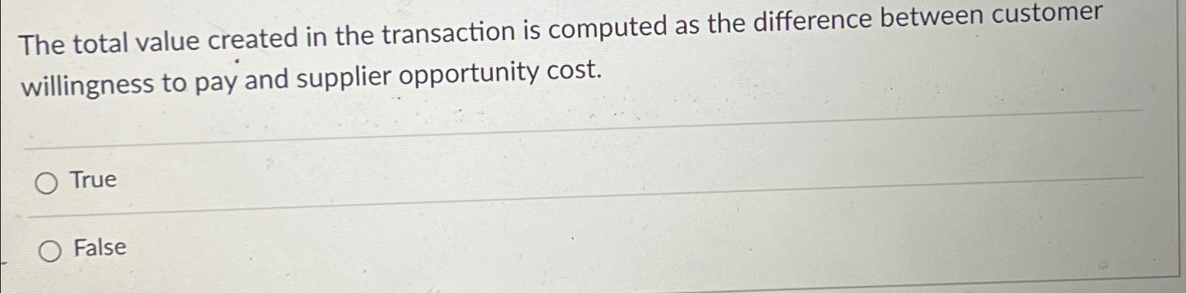 Solved The total value created in the transaction is | Chegg.com