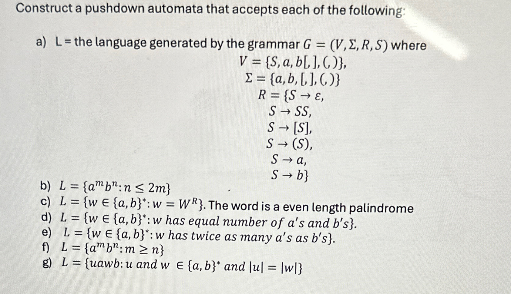 Construct A Pushdown Automata That Accepts Each Of 